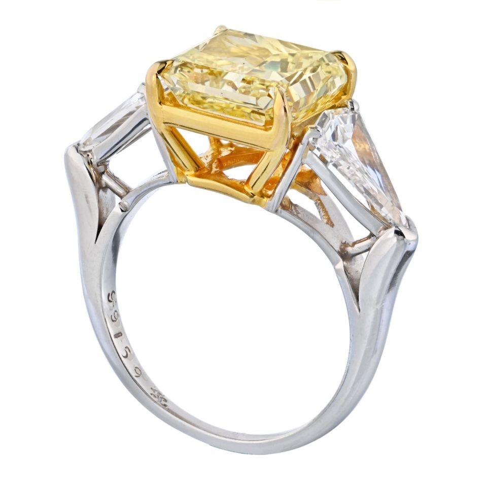 5 carat Radiant Cut Diamond Fancy Intense Yellow GIA Kitesb Ring The Back Vault