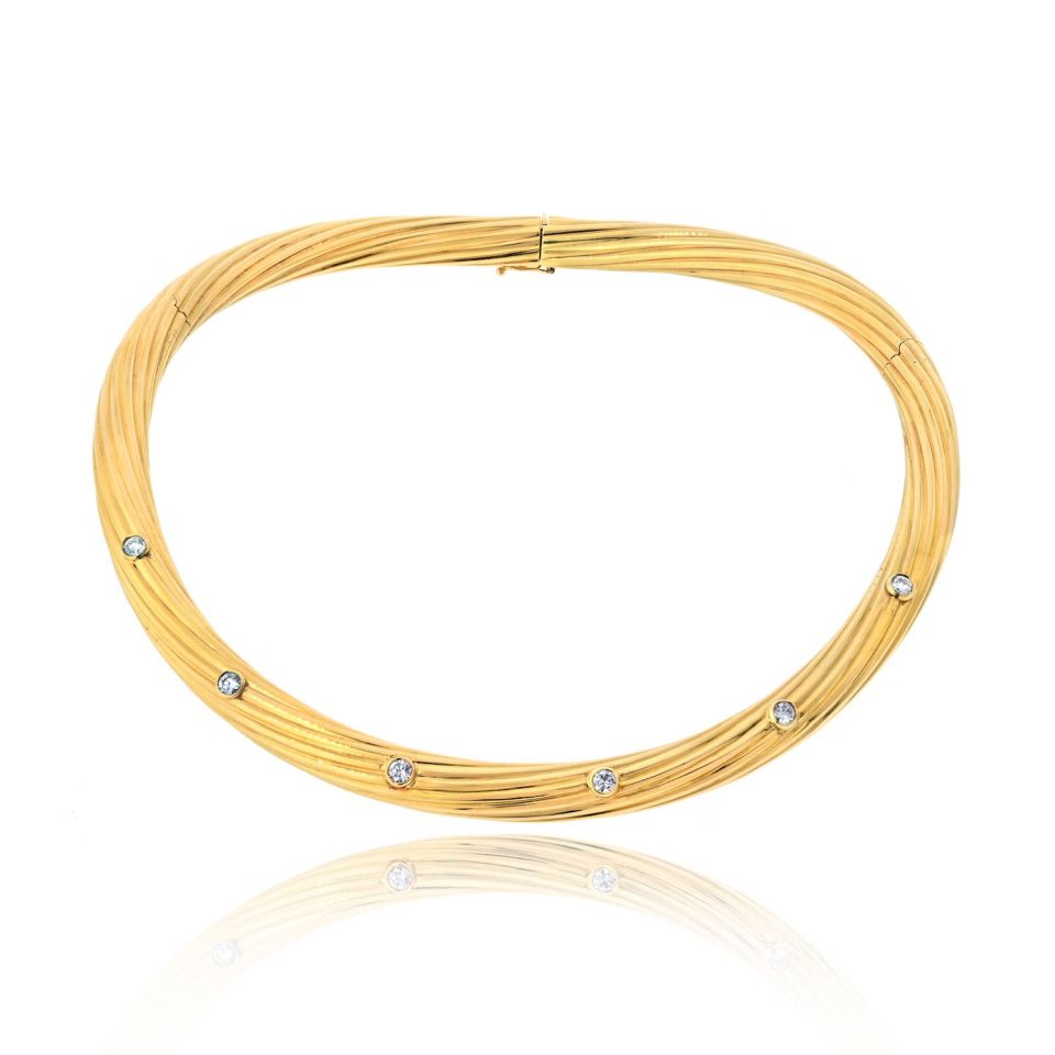 Cartier Collar 18K Yellow Gold Fluted Twist Diamond Choker Necklace ...