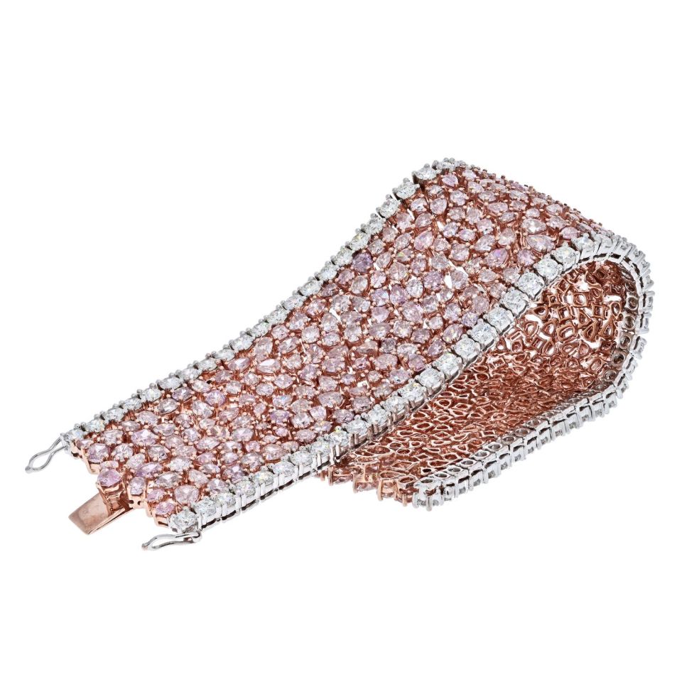 Platinum 18K Rose Gold 47.00cttw Pink Diamond Carpet Bracelet The Back Vault