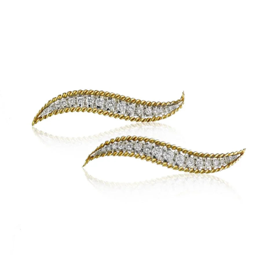 Van Cleef & Arpels Platinum & 18K Yellow Gold Two Diamond Matching Pin ...