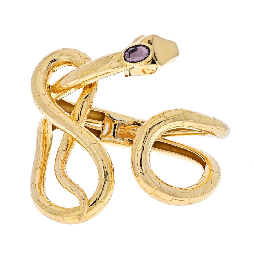 Gucci 18K Yellow Gold Snake Serpent Hinged Cuff Bracelet The Back Vault