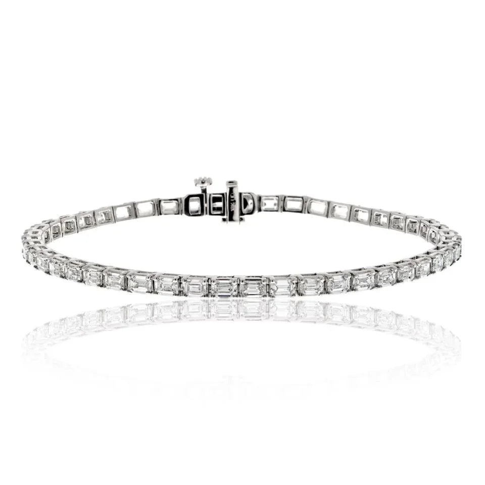 18K White Gold 7.35cttw Emerald Cut Diamond One Line Bracelet – The ...