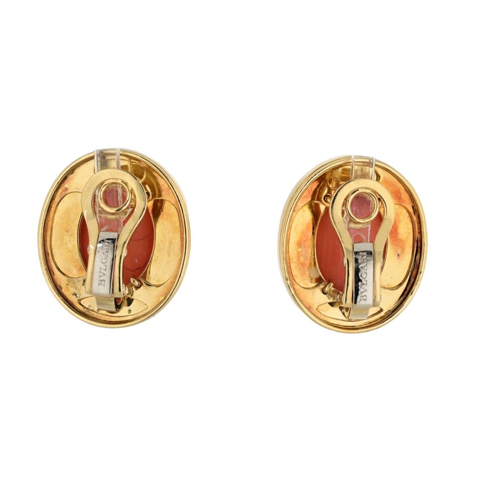 Bvlgari 18K Yellow Gold Coral Black Enamel Onyx Earrings The Back Vault